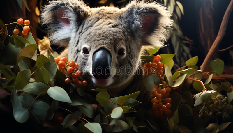 Cute Koala Looking at Camera on a Tree Branch Generated by AI Stock ...
