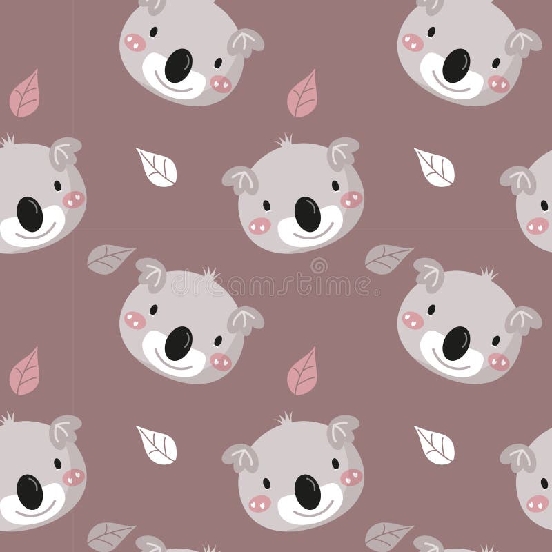 Cute Koala Seamless Pattern, Bear Muzzle Vector Illustration. Kid ...