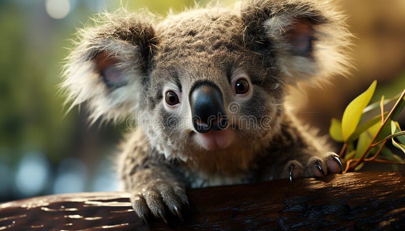 Cute Koala Sitting on Branch, Looking at Camera in Forest Generated by ...
