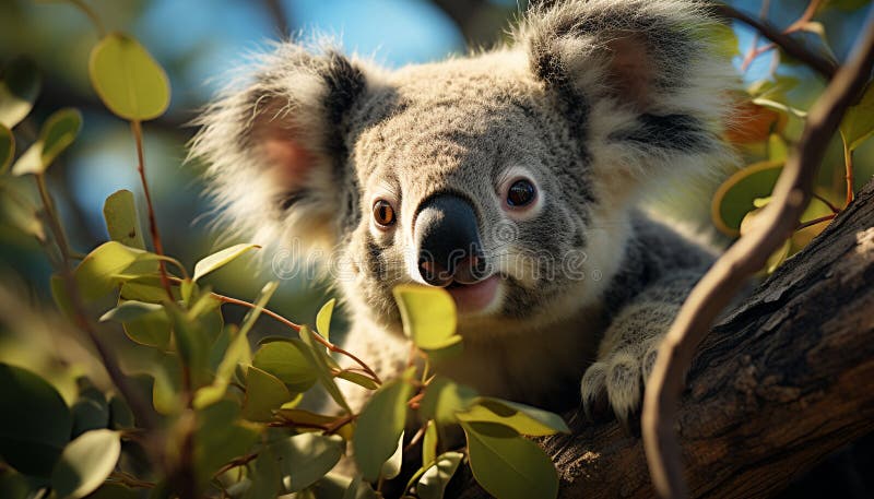 Cute Koala Sitting on a Branch, Looking at the Camera Generated by AI ...