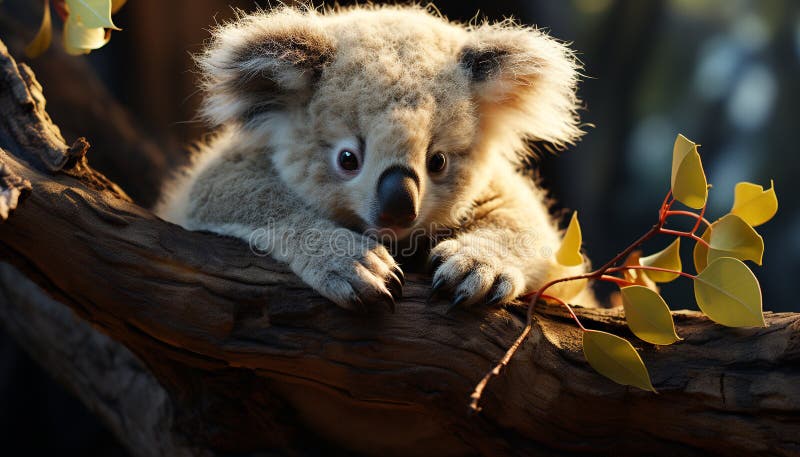 Cute Koala Sitting on a Branch, Looking at the Camera Generated by AI ...