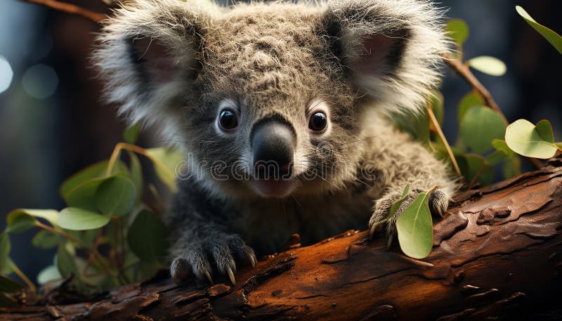 Cute Koala Sitting on Branch, Looking at Camera Generated by AI Stock ...