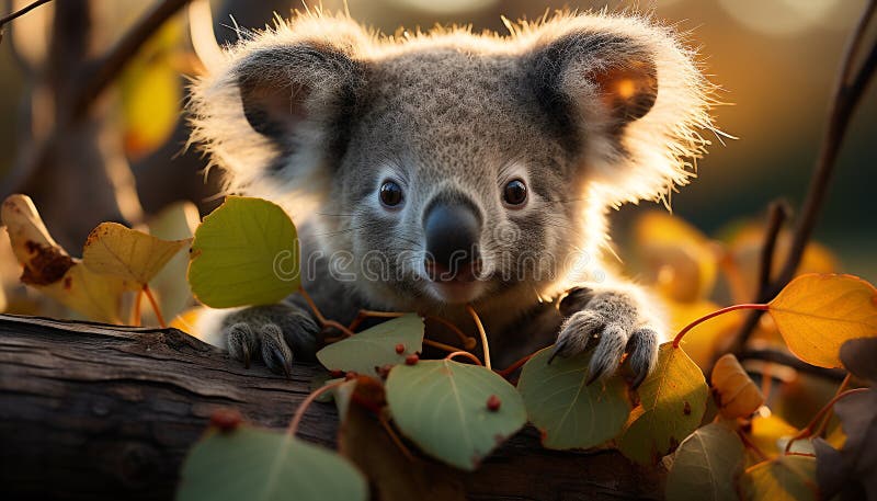 Cute Koala Sitting on Branch, Looking at Camera Generated by AI Stock ...