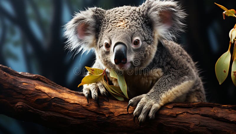Cute Koala Sitting on Branch, Looking at Camera in Nature Generated by ...