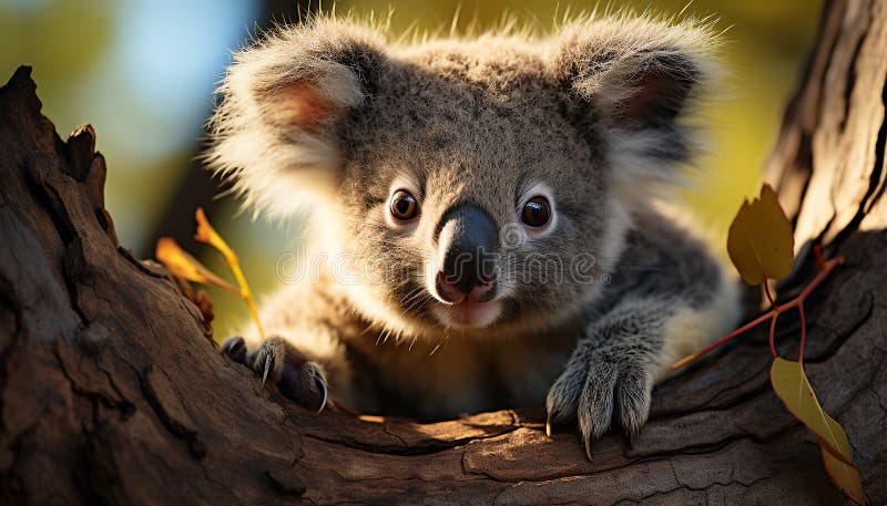 Cute Koala Sitting on Branch, Looking at Camera, in Nature Generated by ...
