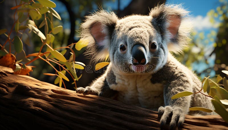 Cute Koala Sitting on Branch, Looking at Camera in Nature Generated by ...