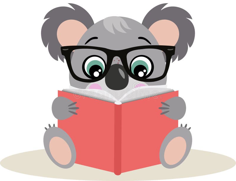 Cute Koala Sitting Reading a Book Stock Vector - Illustration of sweet ...