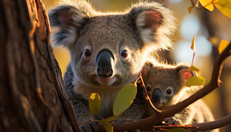 Cute Koala Sitting on Tree Branch, Looking at Camera Generated by AI ...