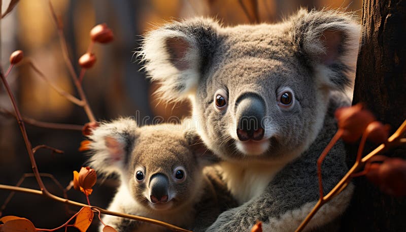 Cute Koala Sitting on Tree Branch, Staring at Camera Generated by AI ...