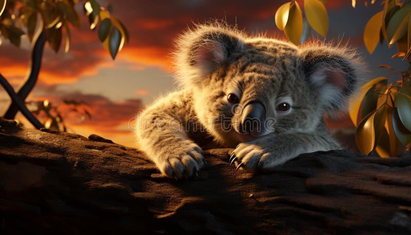 Cute Koala Sitting on a Tree, Looking at the Sunset Generated by AI ...