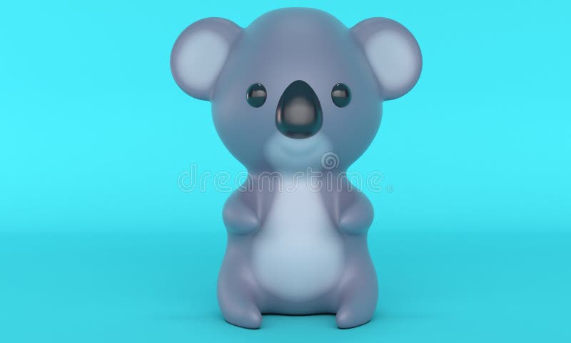 Cute Koala Toy on a Blue Background. 3d Rendering Stock Illustration ...