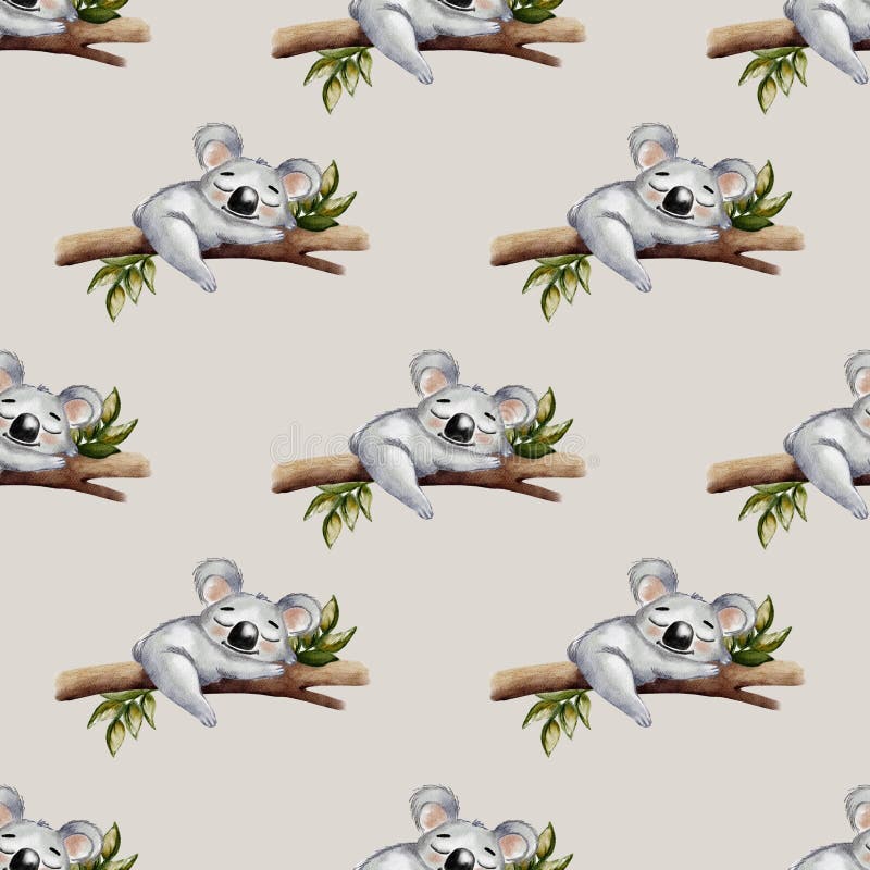 Cute Koala Watercolor Pattern for Fabric and Packaging Design Stock ...