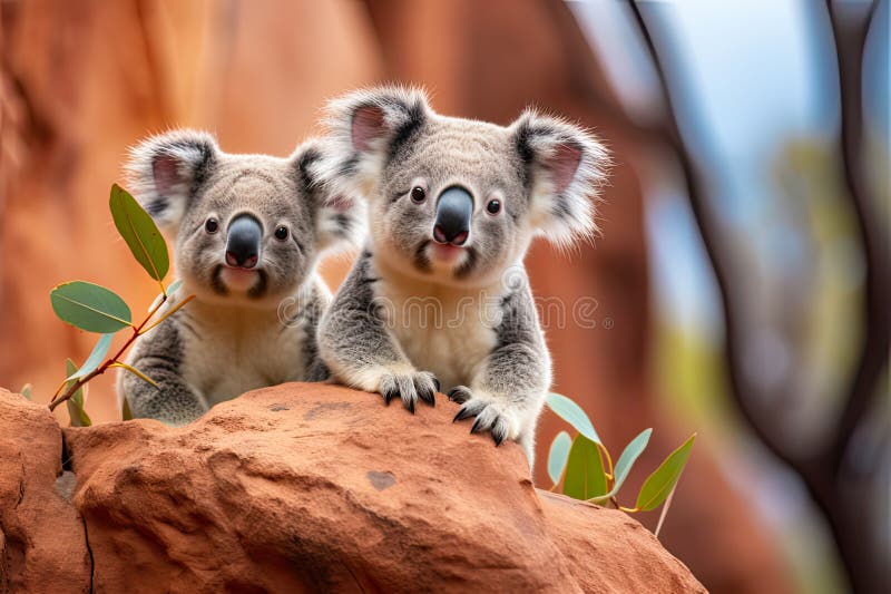 Cute Koalas Resting Eucalyptus Trees, Red Earth Generative AI Stock ...
