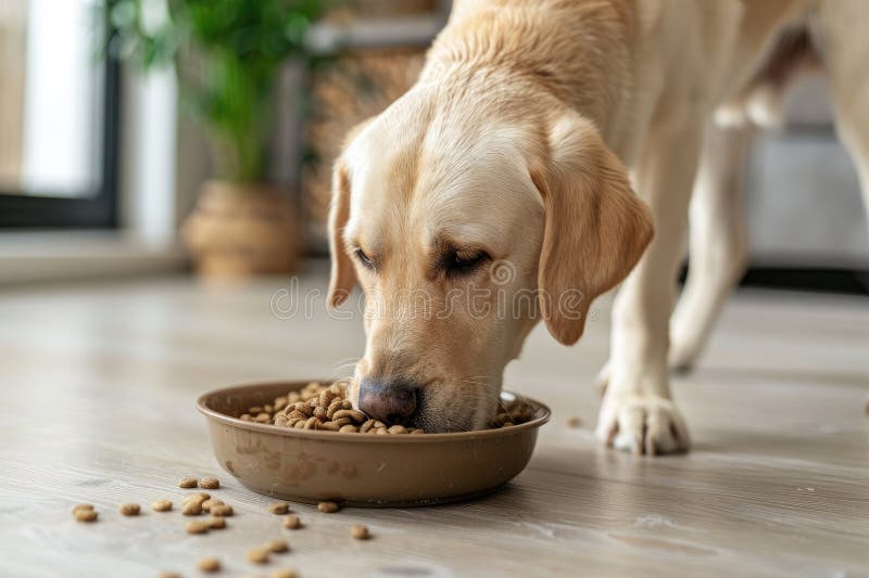 Cute Labrador Eating Dry Food from Bowl Stock Illustration ...