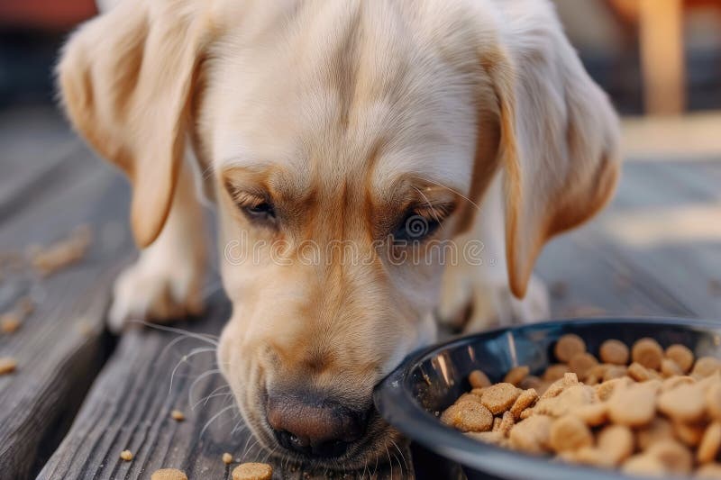 Cute Labrador Eating Dry Food from Bowl Stock Illustration ...