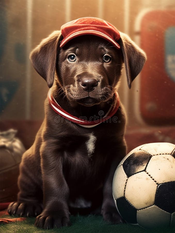 Cute Labrador Puppy in the Shape of a Soccer Player with a Soccer Ball ...