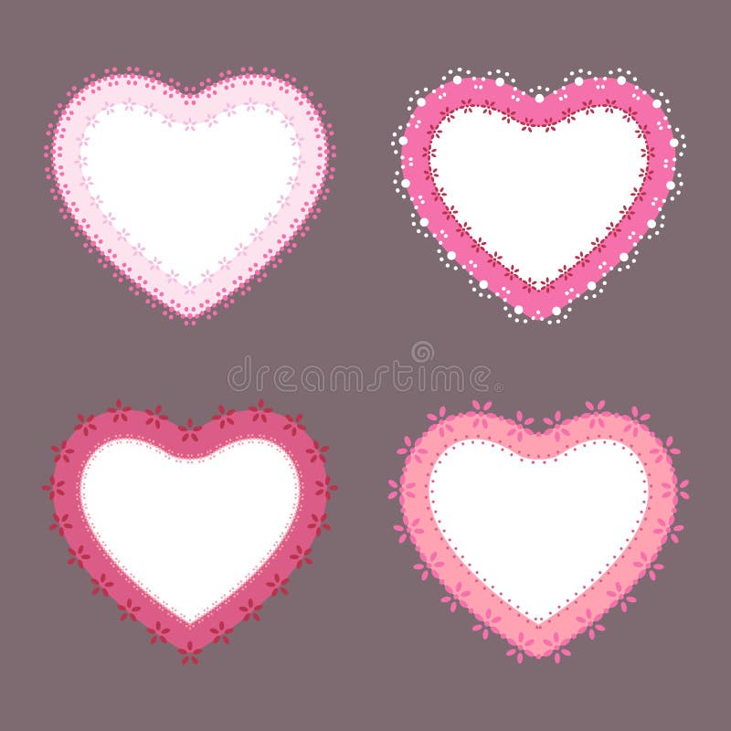 4 Cute Lace Border Heart Labels Stock Vector - Illustration of ornament ...