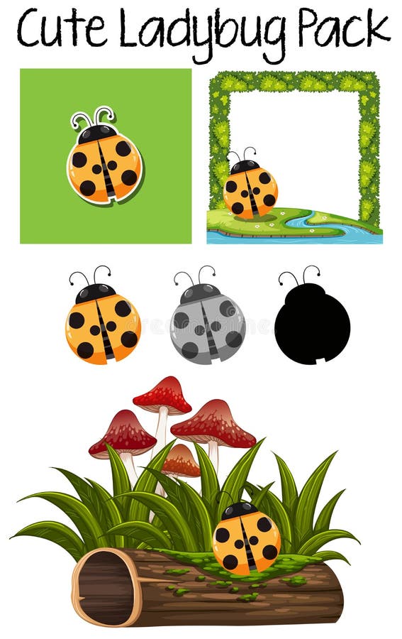 Cute lady bug pack stock vector. Illustration of mushroom - 140337728