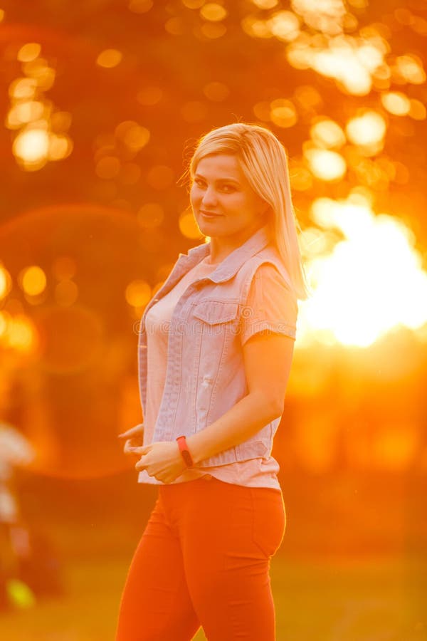 Cute Lady Walking through the Meadow Stock Image - Image of beautiful ...