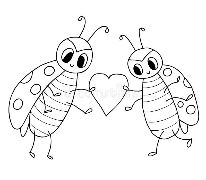 Cute Ladybug Loving Couple Of Insects With Heart Vector Illustration