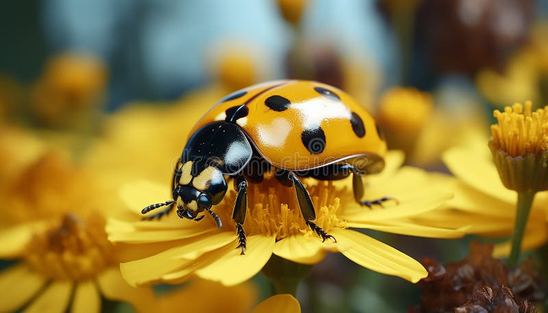 A Cute Ladybug Sitting on a Yellow Daisy in Nature Generated by AI ...