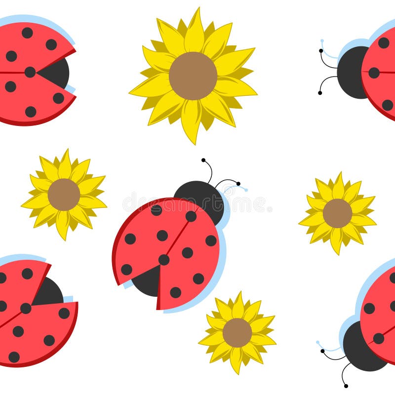 Sunflower with a Ladybug Facing the Sun Stock Vector - Illustration of ...