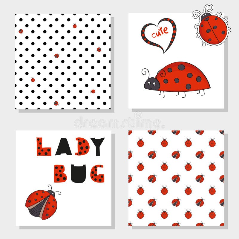 Cute Ladybugs Set. Collection of Ladybirds Seamless Pattern Stock Vector - Illustration of decor ...