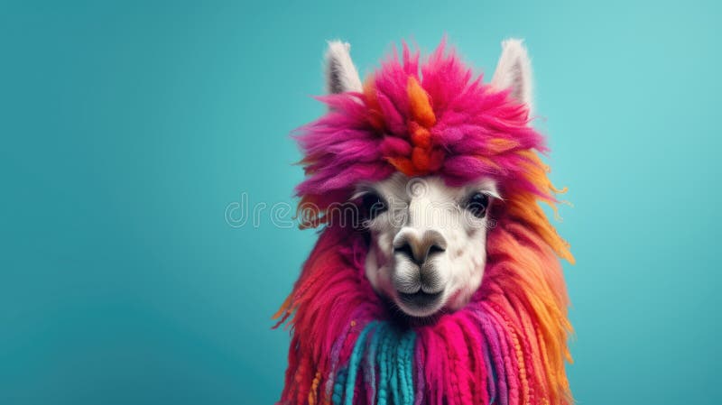 Cute Lama with Colorful Wool AI Generated Stock Illustration ...