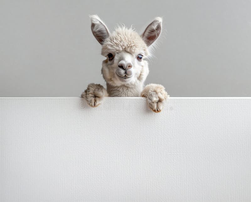 Cute Lama Hanging Over a White Poster with Empty Space. Generative AI ...
