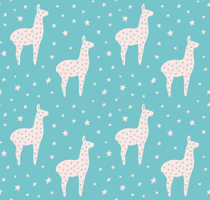 Cute Lama Pattern Vector Blue Color Stock Vector - Illustration of lama ...