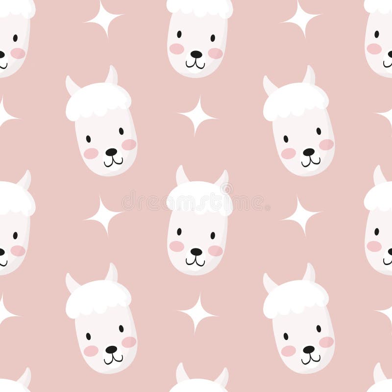 Cute Lama Seamless Pattern, Animal Muzzle, Head. Cartoon Vector ...