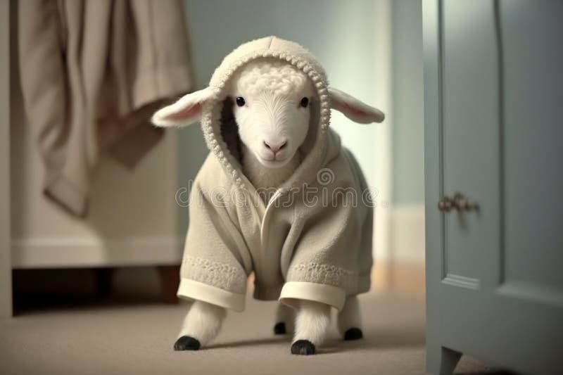 Cute lamb in home clothes stock illustration. Illustration of sweet ...
