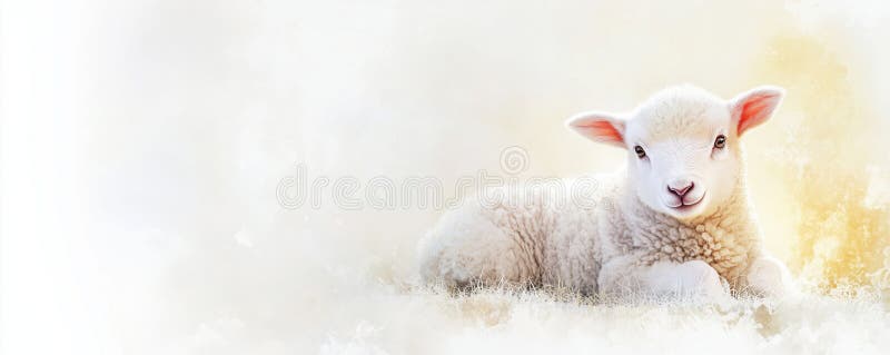 Cute Lamb Resting Peacefully in Soft Light with Fluffy Wool and Gentle ...
