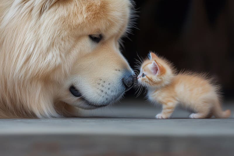 Cute Large Dog and Tiny Kitten Playing Together Stock Illustration ...