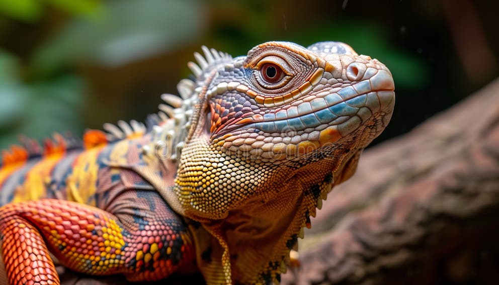 A Cute, Large Lizard with Multi Colored Scales Looking at Camera Stock ...