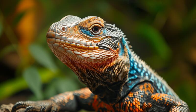 A Cute, Large Lizard with Multi Colored Scales Looking at Camera Stock ...