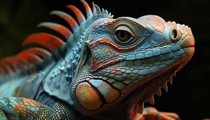 A Cute, Large Lizard with Multi Colored Scales Looking at Camera Stock ...