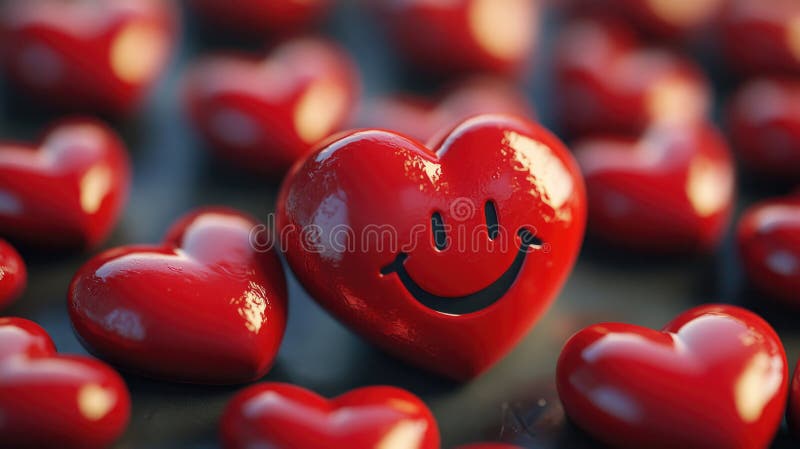Cute Laughing Smiley Face in the Shape of a Heart among Many Hearts ...