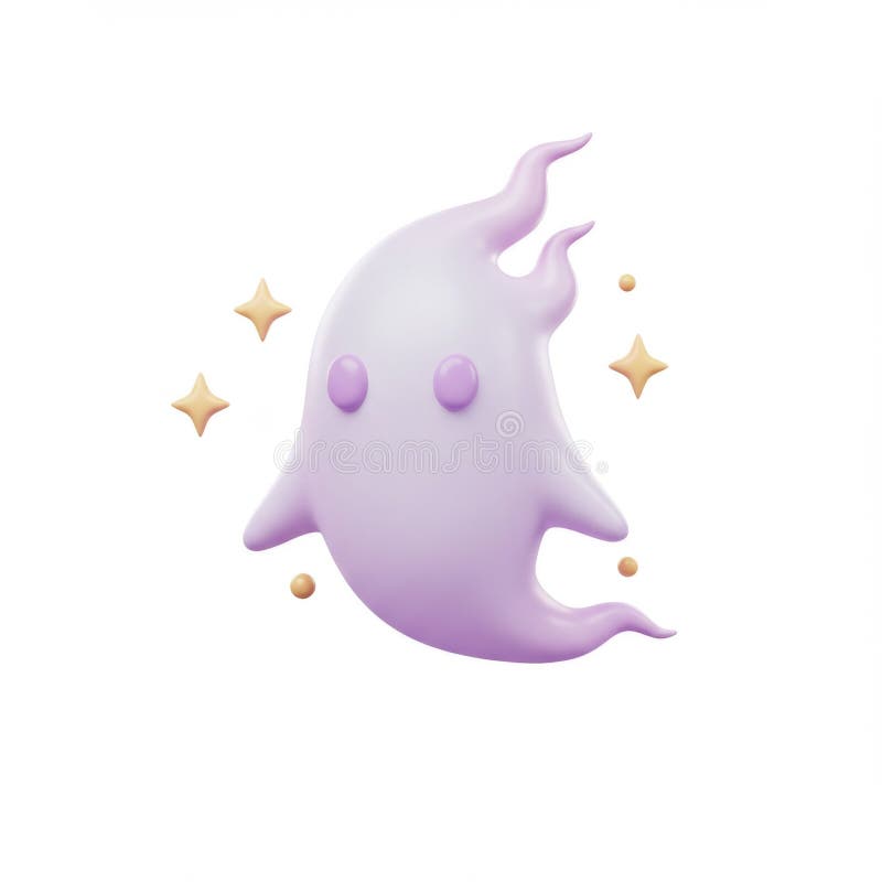 Cute Lavender Ghost 3D Render with Sparkles Stock Illustration ...