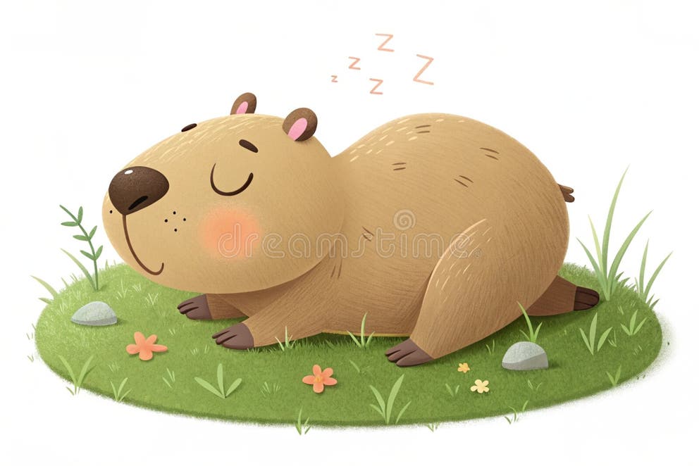 Cute Lazy Capybara Sleeping Cartoon Character 3d Rendering - Generated ...
