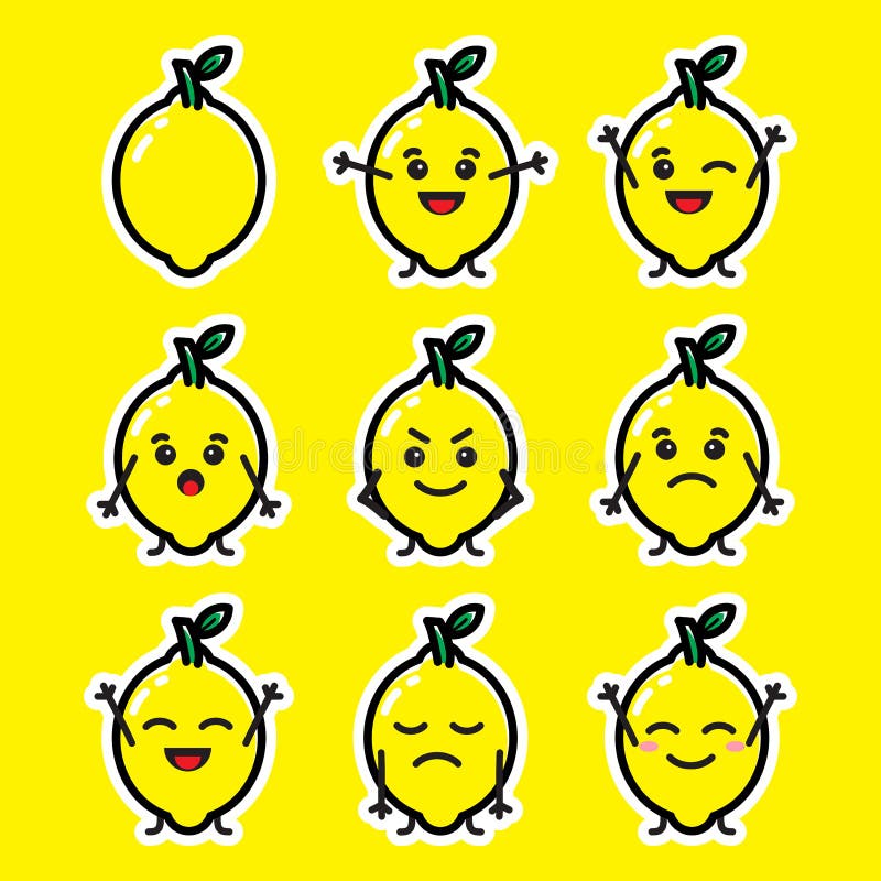 Set of Cute Lemon Mini Character Adorable Fruit Illustration Stock ...