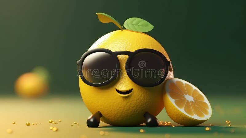 Cute Lemon Cartoon 3D Character. Generative Ai Stock Image - Image of ...