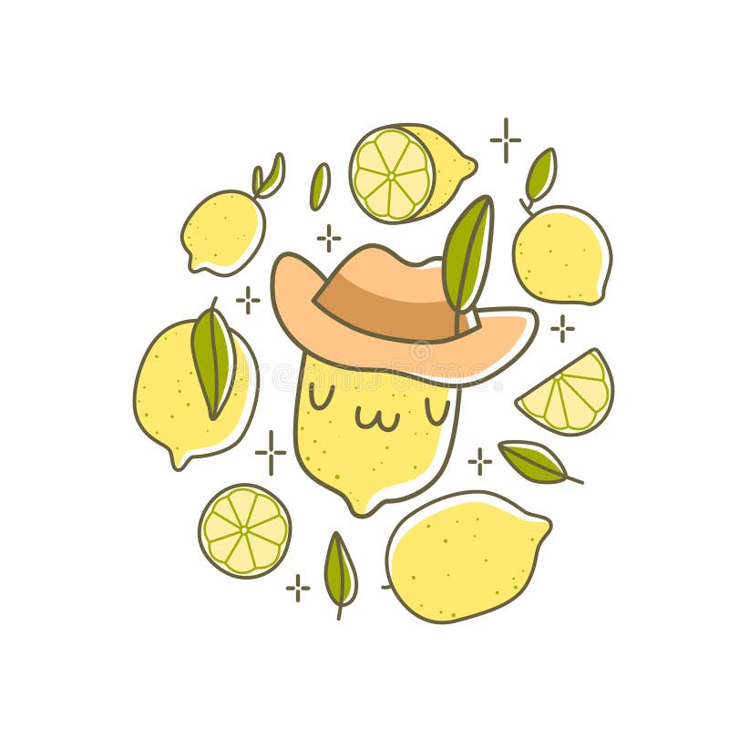 Cute lemon character stock illustration. Illustration of cowboy - 388090624