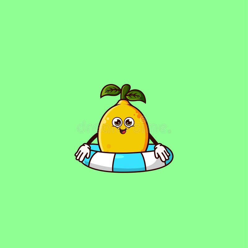 Cute Lemon Character with Swim Ring Float. Fruit Summer Icon Concept ...
