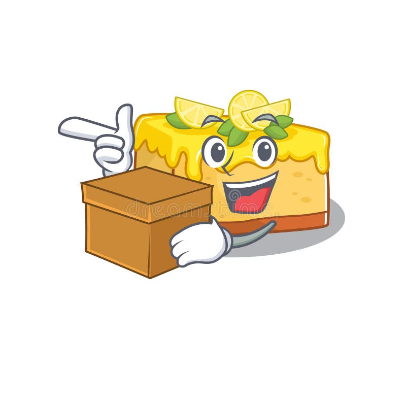 Cute Lemon Cheesecake Cartoon Character Having a Box Stock Vector ...