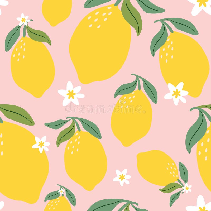 Cute Lemon Pattern on Pink Backgraund. Stock Vector - Illustration of ...