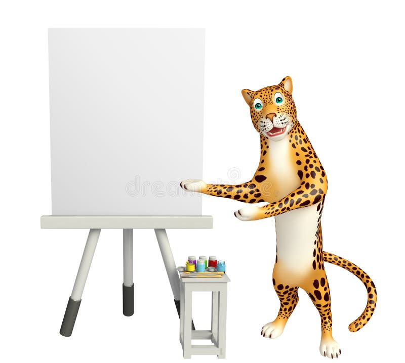Cute Leopard Cartoon Character with Easel Board Stock Illustration ...