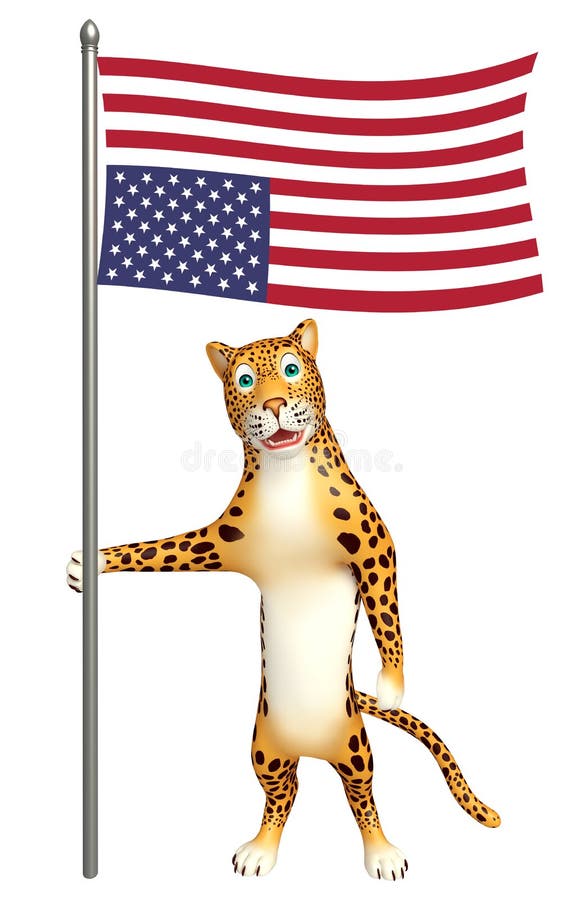 Cute Leopard Cartoon Character with Flag Stock Illustration ...