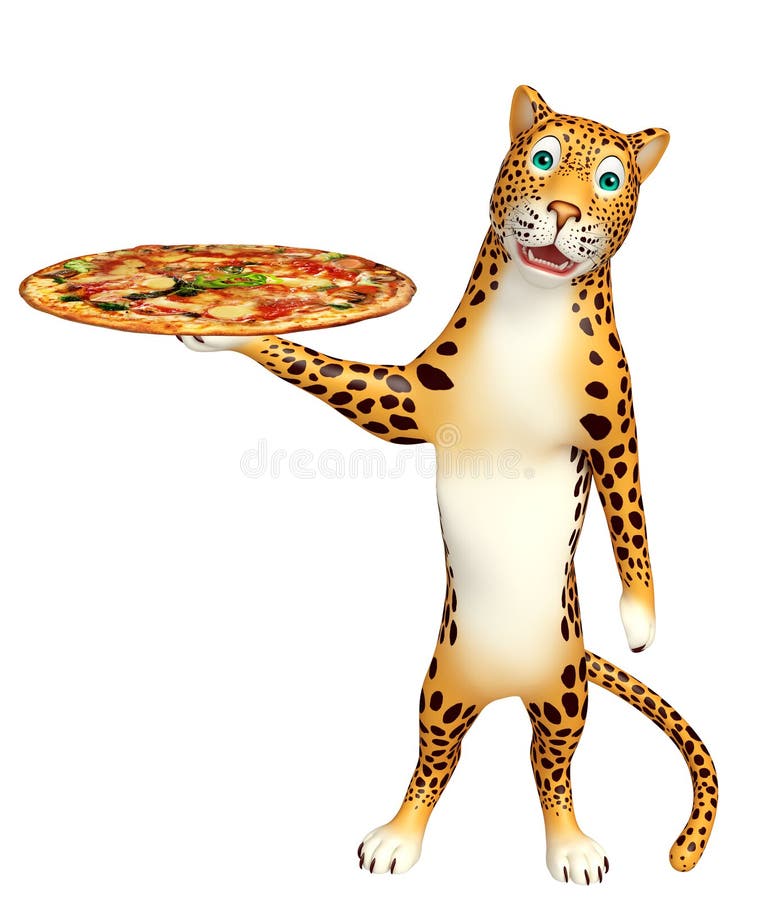 Cute Leopard Cartoon Character with Pizza Stock Illustration ...