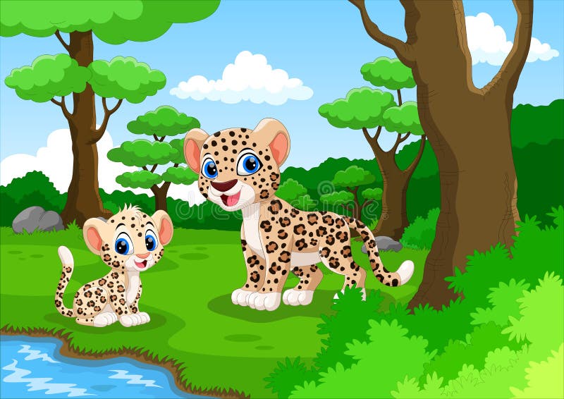 Cute Leopard Cartoon in the Forest Stock Illustration - Illustration of ...
